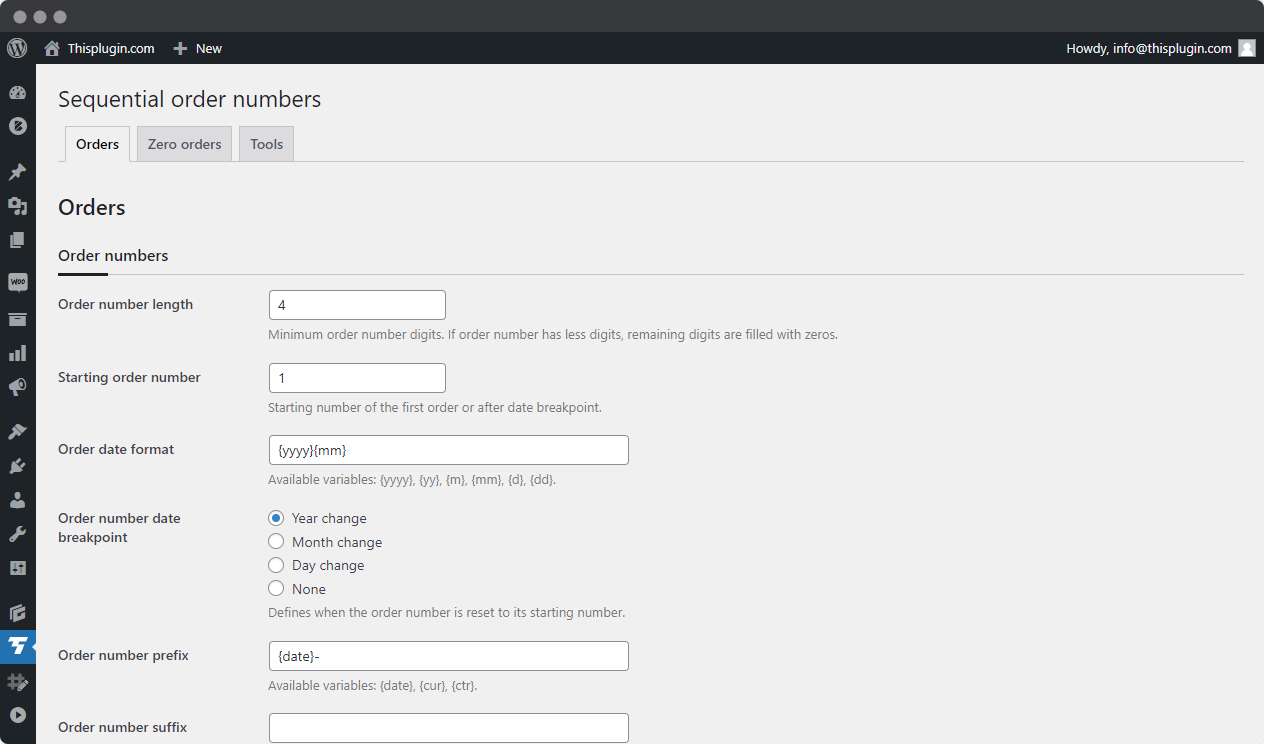 Sequentional order numbers - ThisPlugin.com