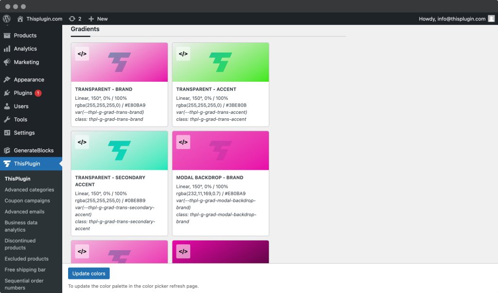 ThisPlugin manager – Global colors – ThisPlugin.com